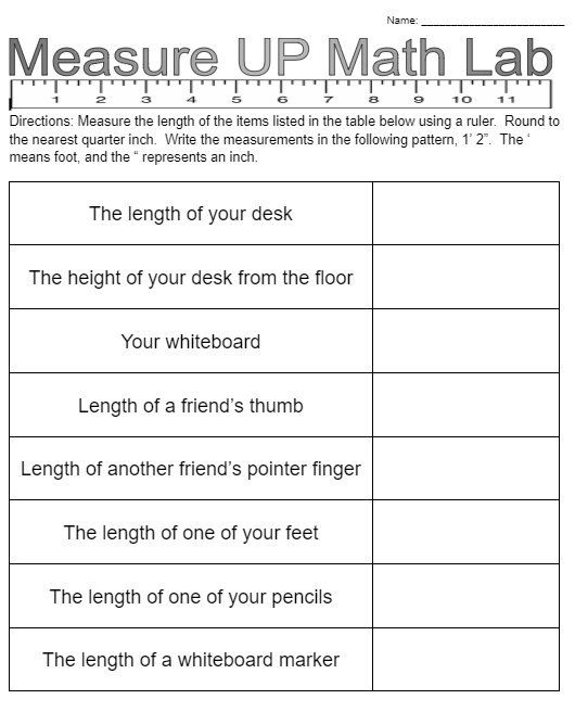 A Practice in Using a Ruler to Measure to the Nearest Quarter Inch ...