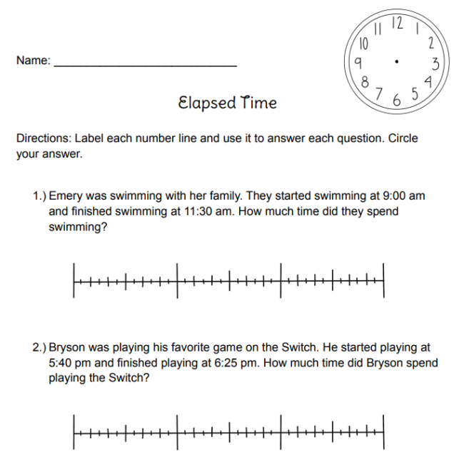 Elapsed Time Practice Sheet | EducationalResource.org