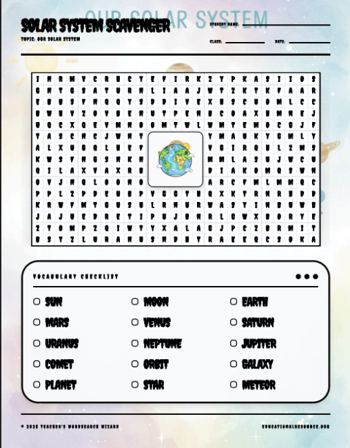 Our Solar System Word Search | EducationalResource